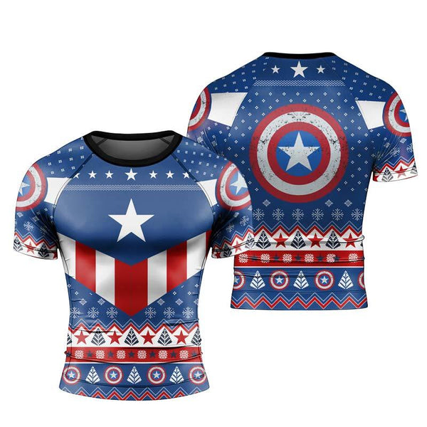 Christmas Captain America Rash Guard | Athletic Wear