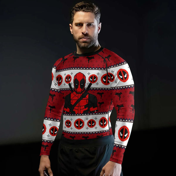 Deadpool Holiday Pixel Strike Rash Guard for MMA & Fitness