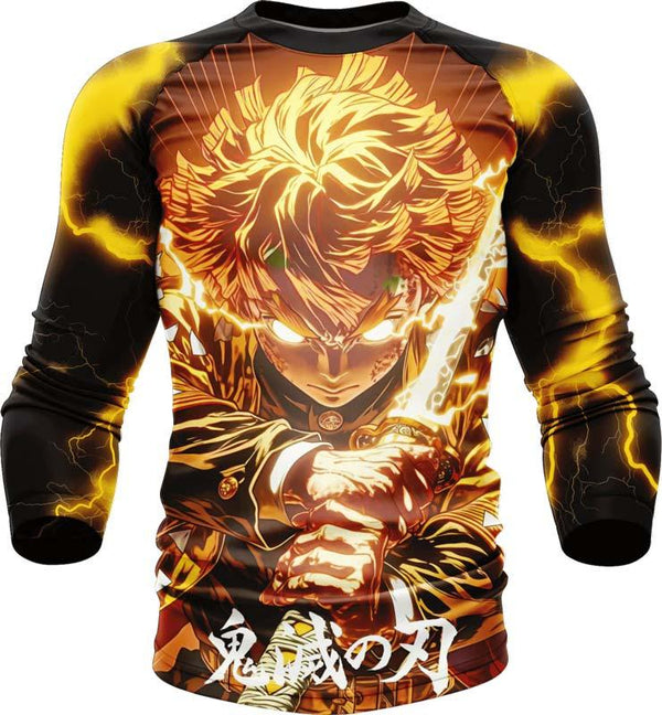 Demon Slayer Zenitsu Flaming Thunder God Rash Guard