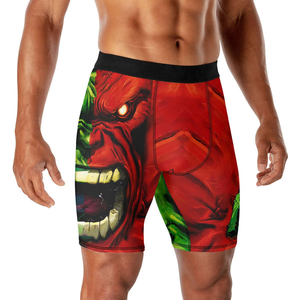 Green And Red Hulk Compression Shorts - Muscle Support