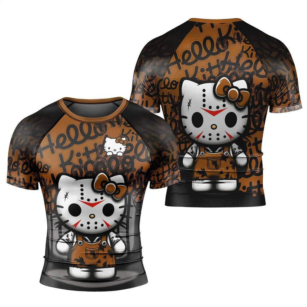 Jason Voorhees Kitty Brown Rash Guard for MMA & Fitness