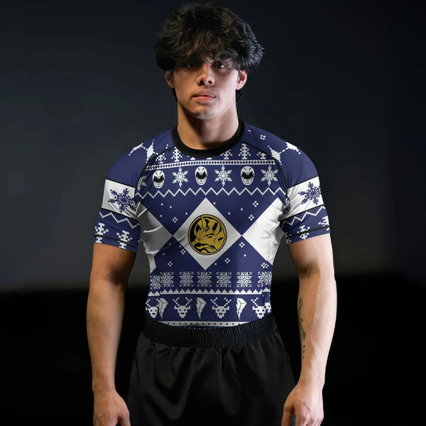 Mighty Morphin Blue Ranger Christmas Rash Guard | Athletic Rash Guard