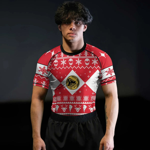 Mighty Morphin Red Ranger Christmas Rash Guard | Athletic Rash Guard